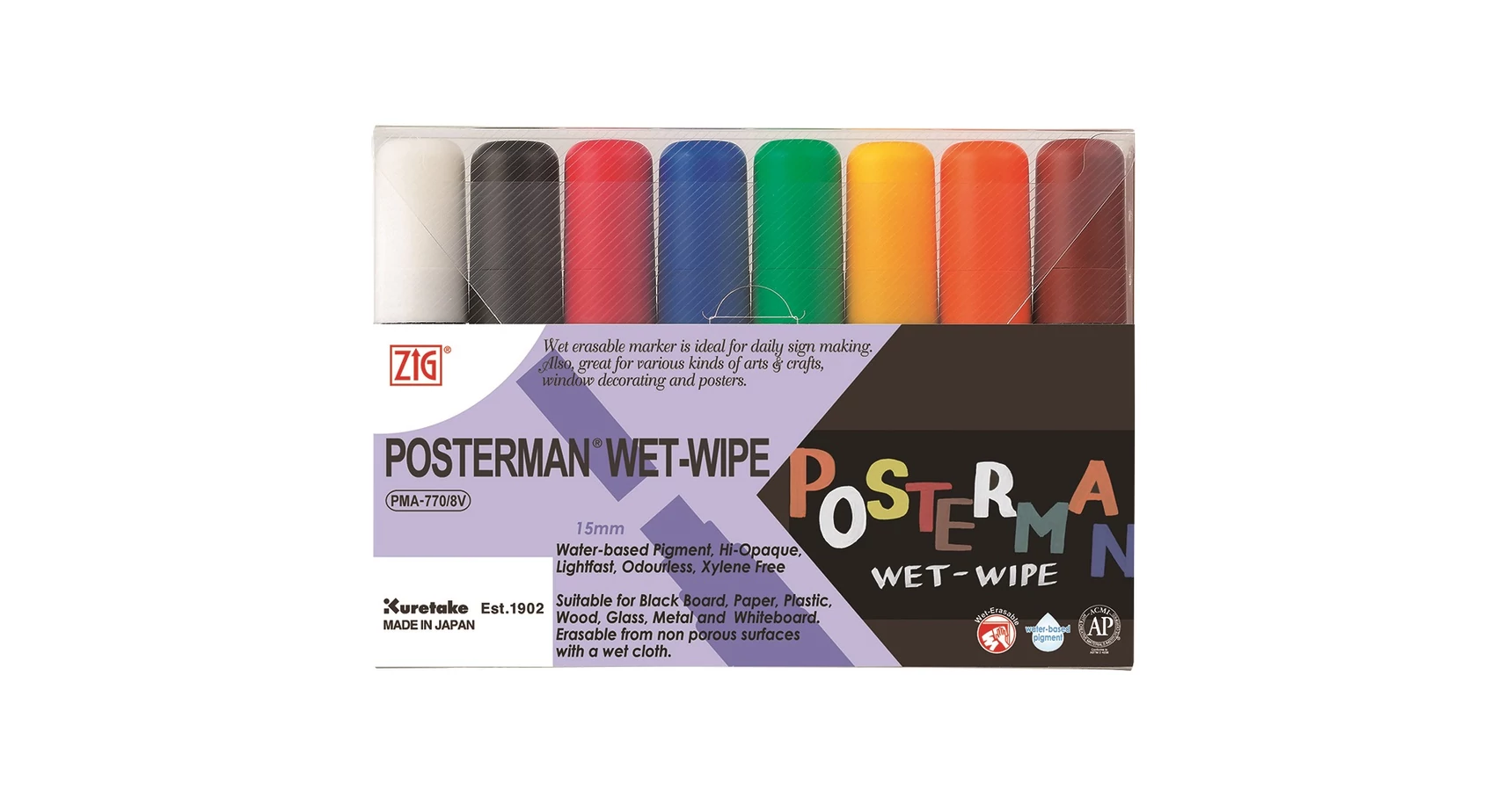 ZIG Sign Posterman Wet-Wipe Big & Broad 8 Colors Set (PMA-770-8V ...